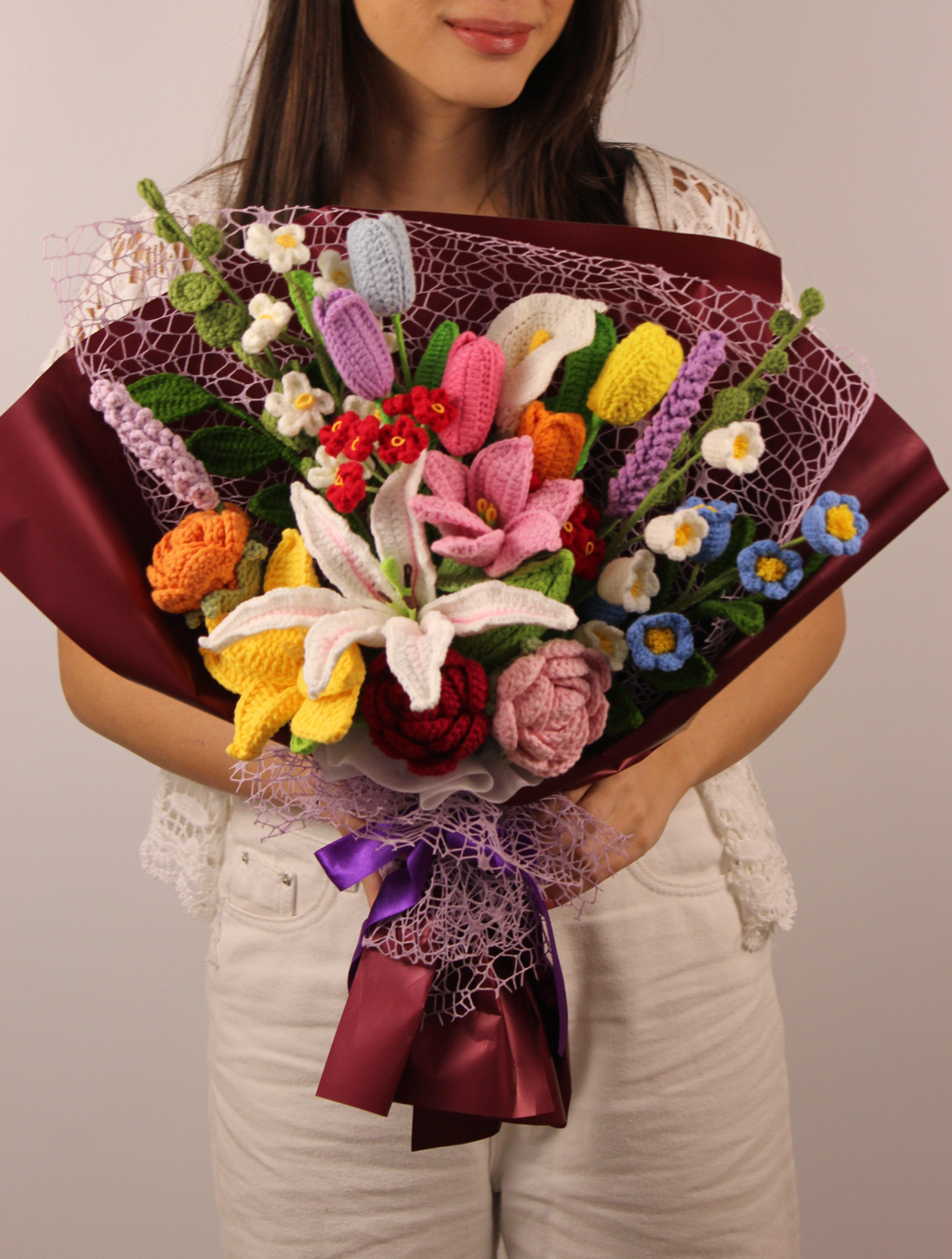Extravagant Maroon Bouquet – The Crochet Flower Company
